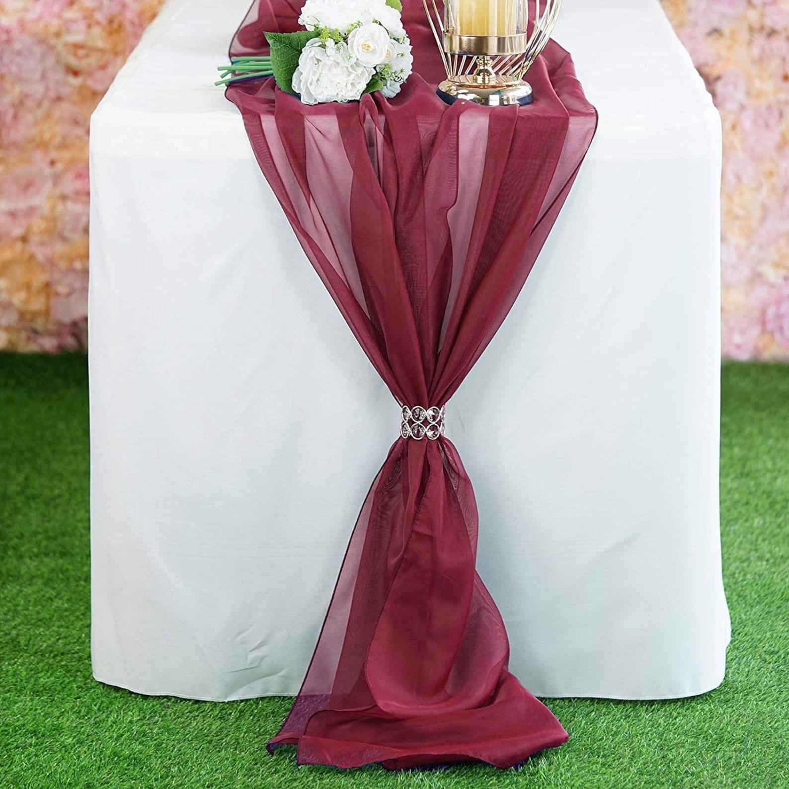 Burgundy Chiffon Table Runner Extra Long, Wedding Runners, Holiday ...
