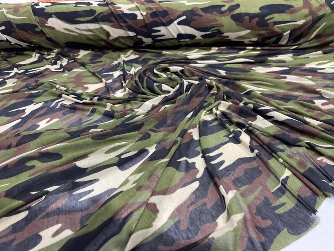 Camouflage Design on a Brown Power Mesh 4-way Stretch 58"-sold by the ...
