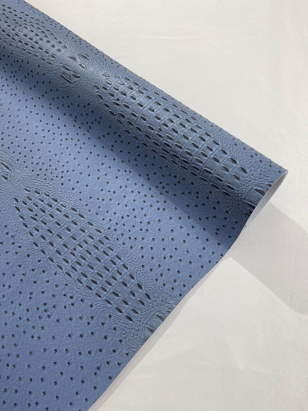 Coppen Blue 54” Wide Gator/ostrich Two Tone Fake Leather Upholstery, 3 ...