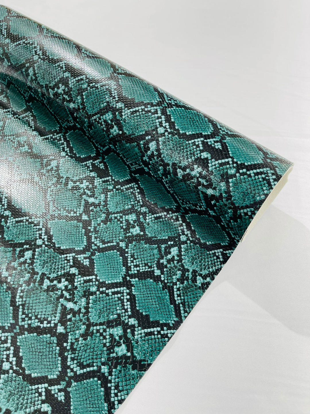 Teal Green 54" Wide Snake Fake Leather Upholstery, 3D Viper Snake Skin ...