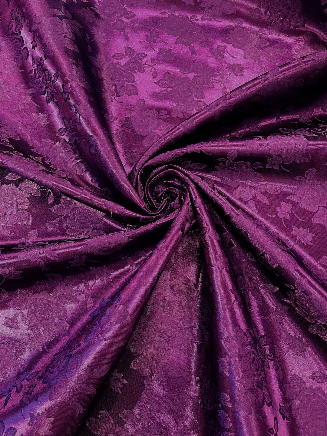 Purple Polyester Big Roses/floral Brocade Jacquard Satin Fabric ...