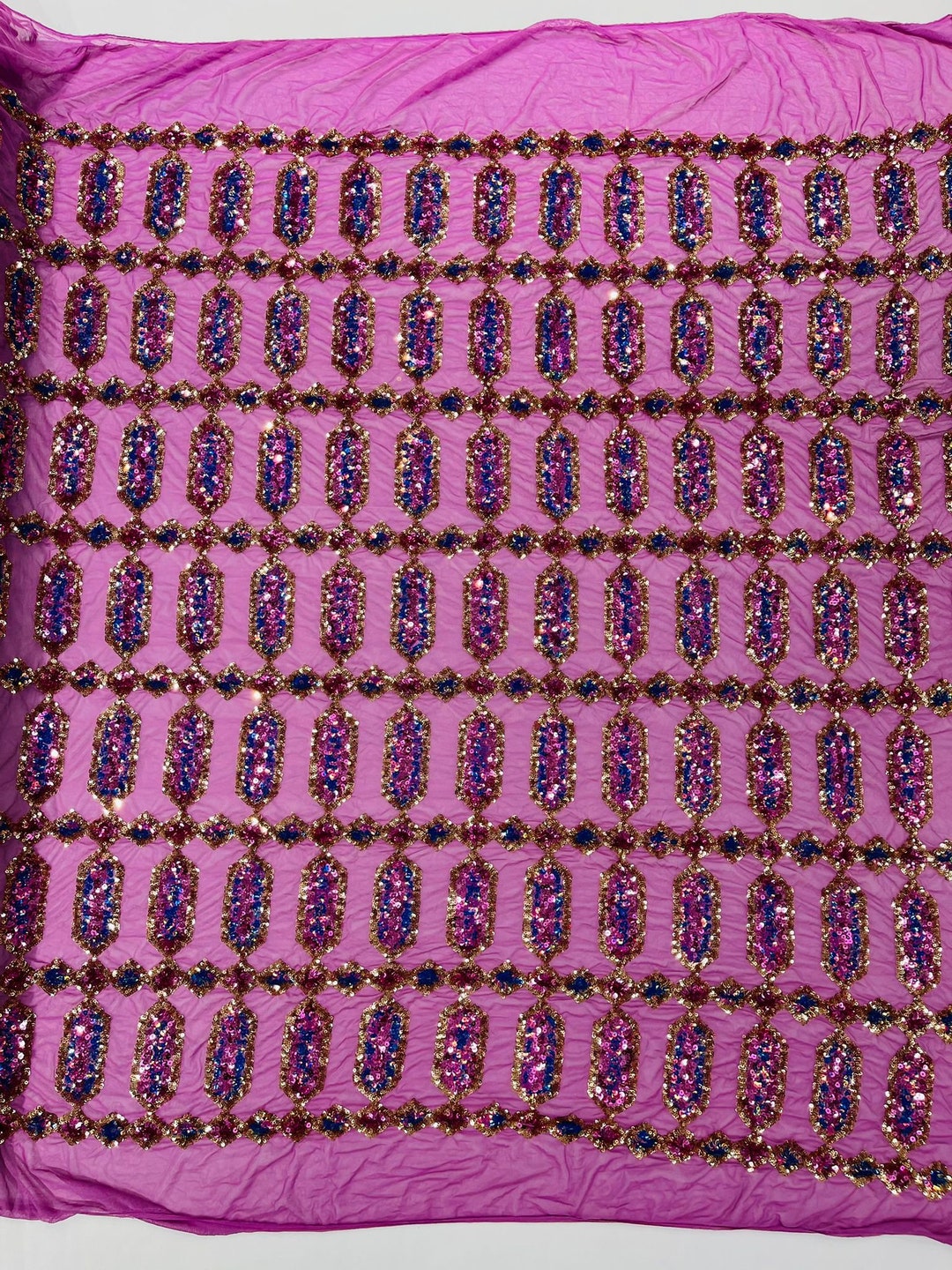 Fuchsia Gold Multi Color Iridescent Jewel Sequin Design on 4 Way ...