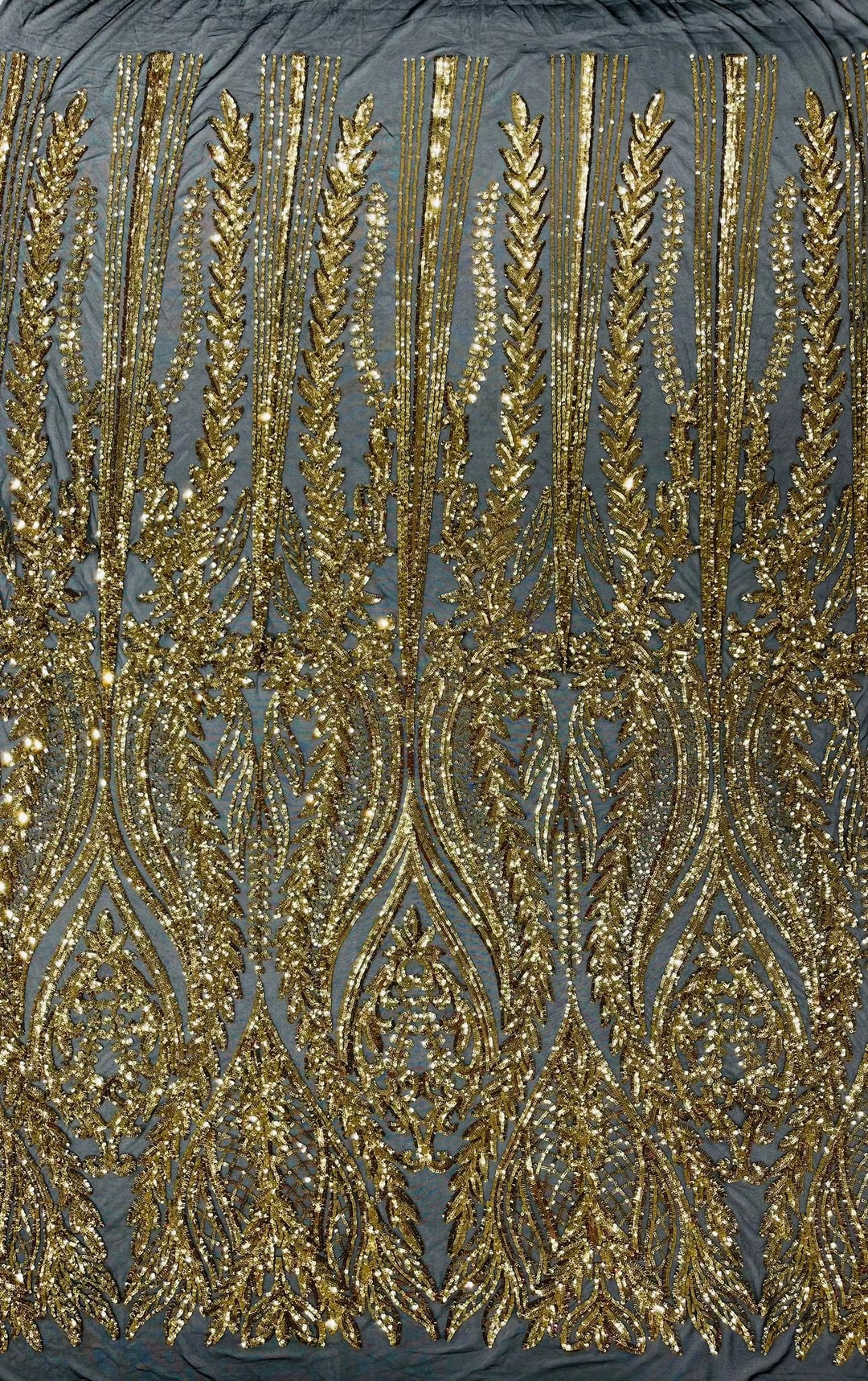 Gold on Black Damask Design With Sequins Embroider on a 4 Way Stretch ...