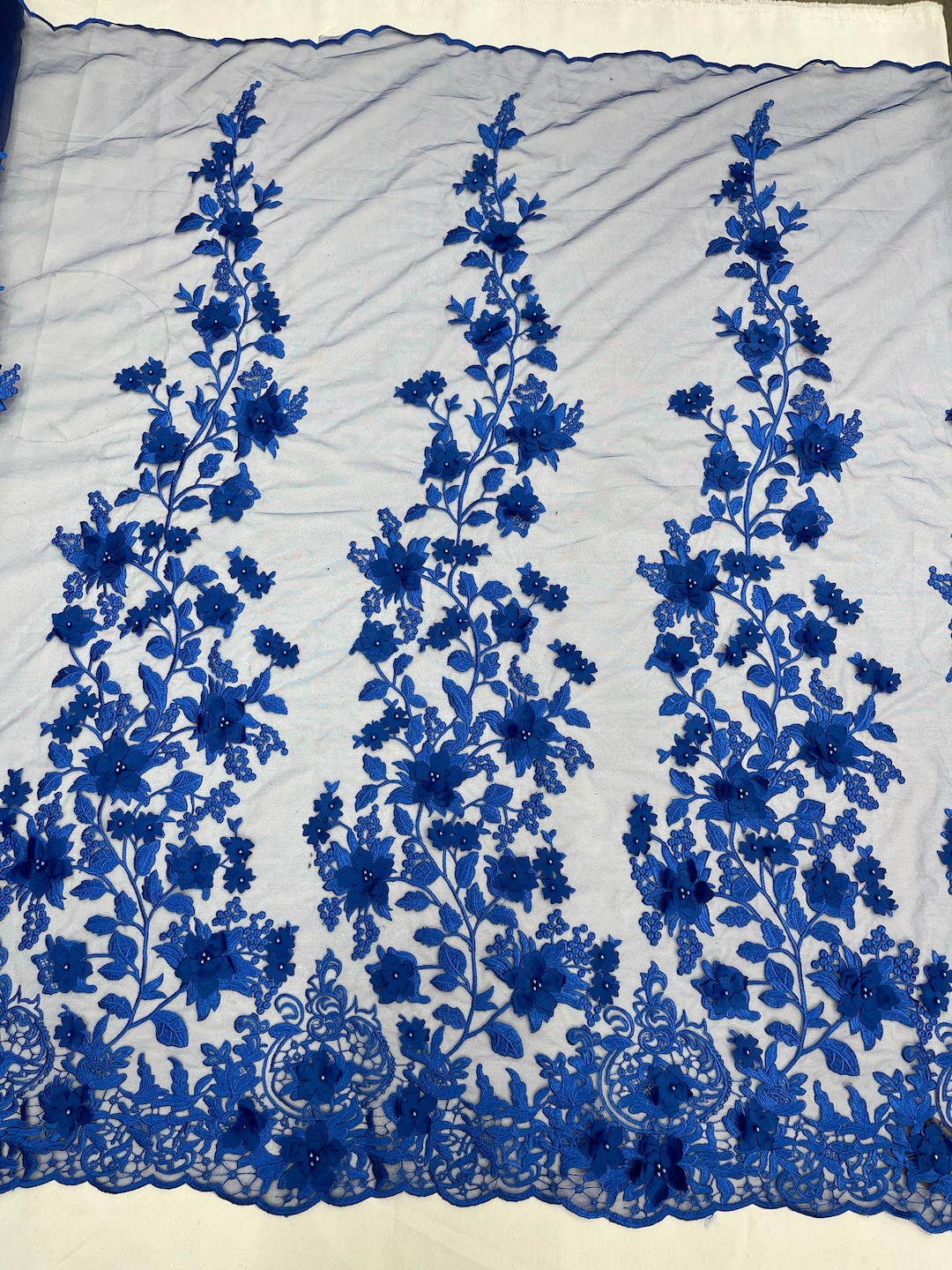 Royal Blue Princess 3D Floral Design Embroider and Beaded With Pearls ...
