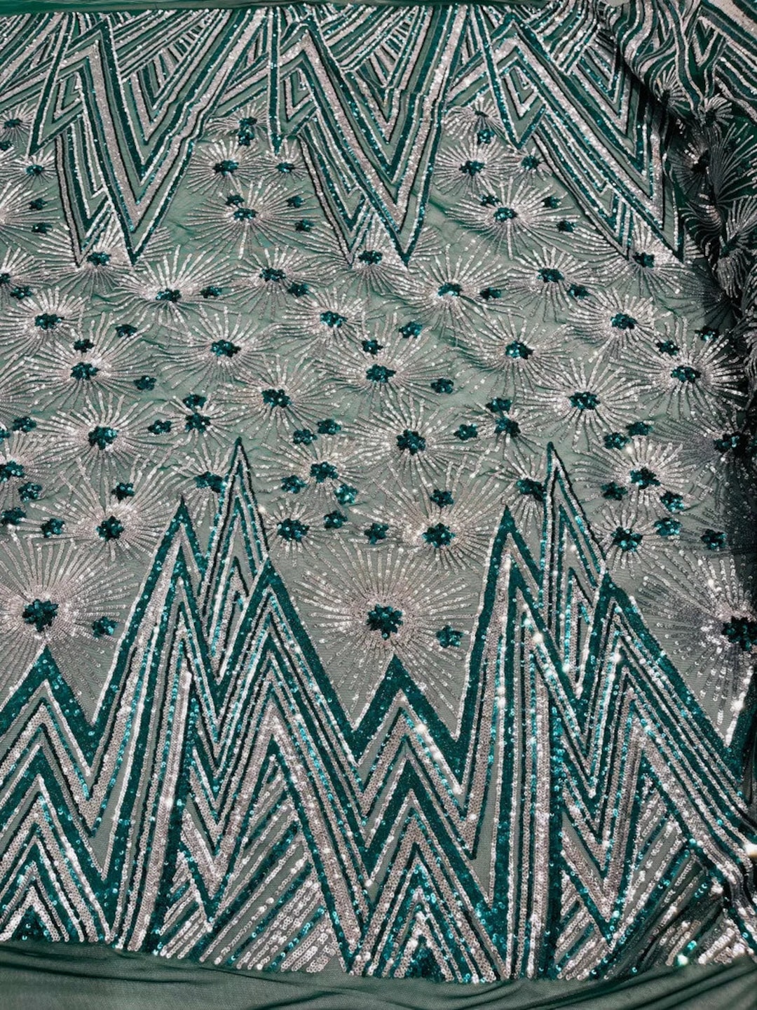 Geometric Star Sequin Design on a 4 Way Stretch Mesh-sold by the Yard ...