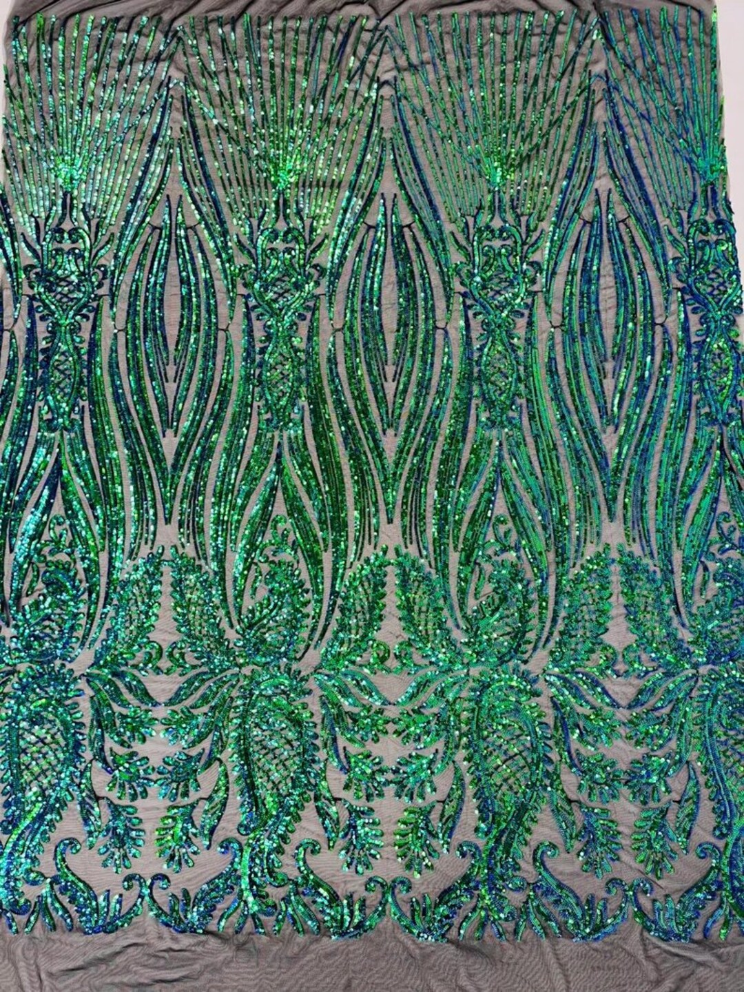 Paisley Sequin Design on a 4 Way Stretch Mesh-prom-sold by the Yard ...