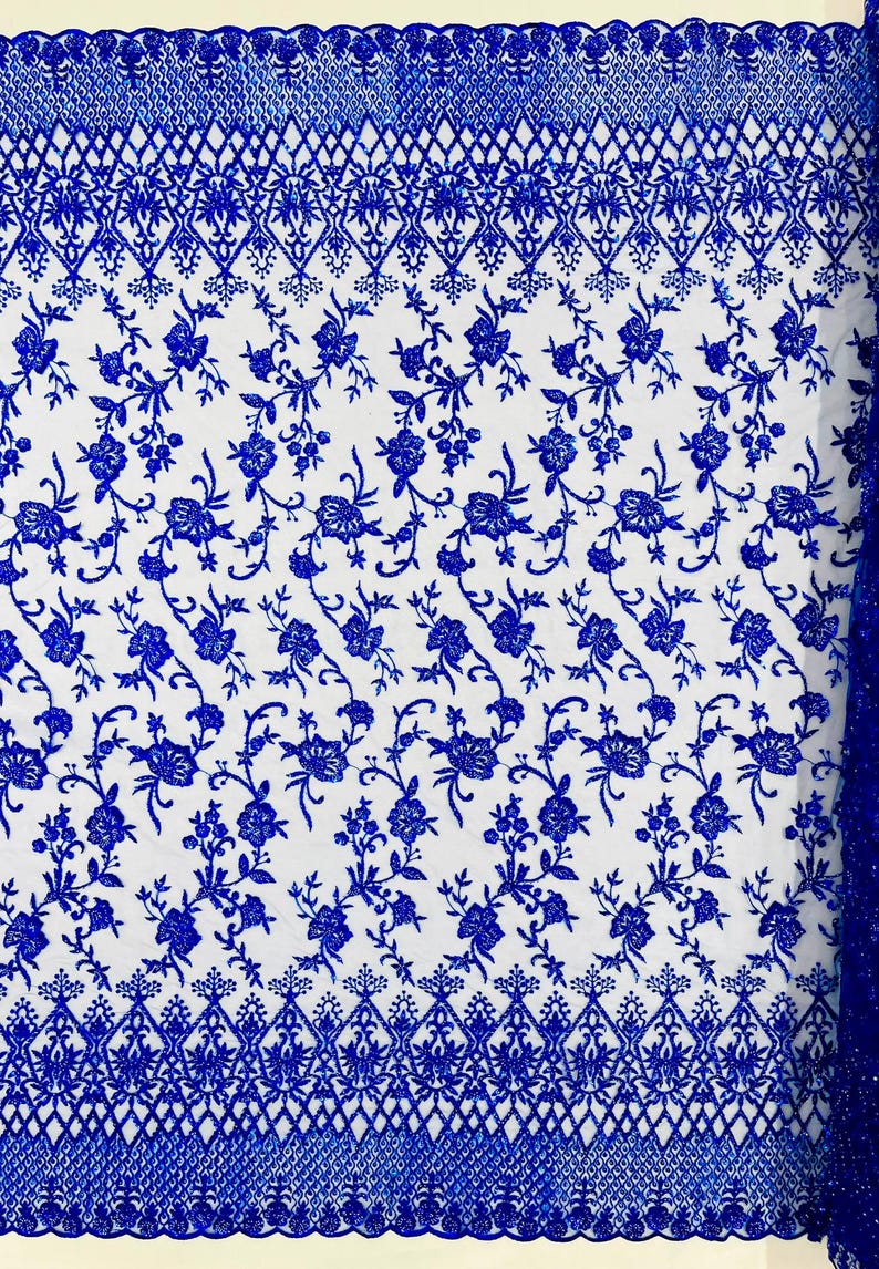 Royal Blue Modern Luxury Beaded Fabric 54” Wide- Sold by the Yard - Etsy