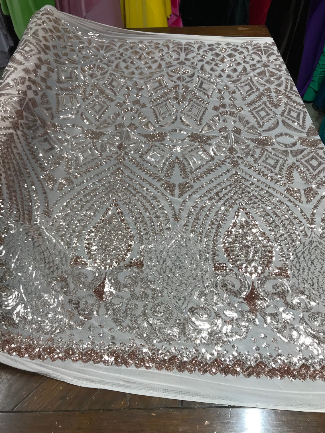 Geometric Shiny Sequin Design on a 4 Way Stretch Mesh-sold by the Yard ...