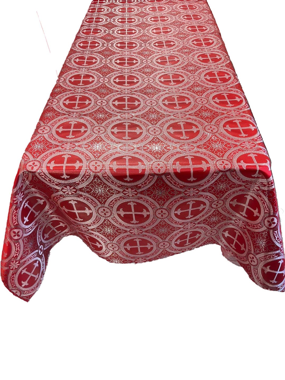 Red Rectangular Metallic Cross Brocade Jacquard Satin Tablecloth ...