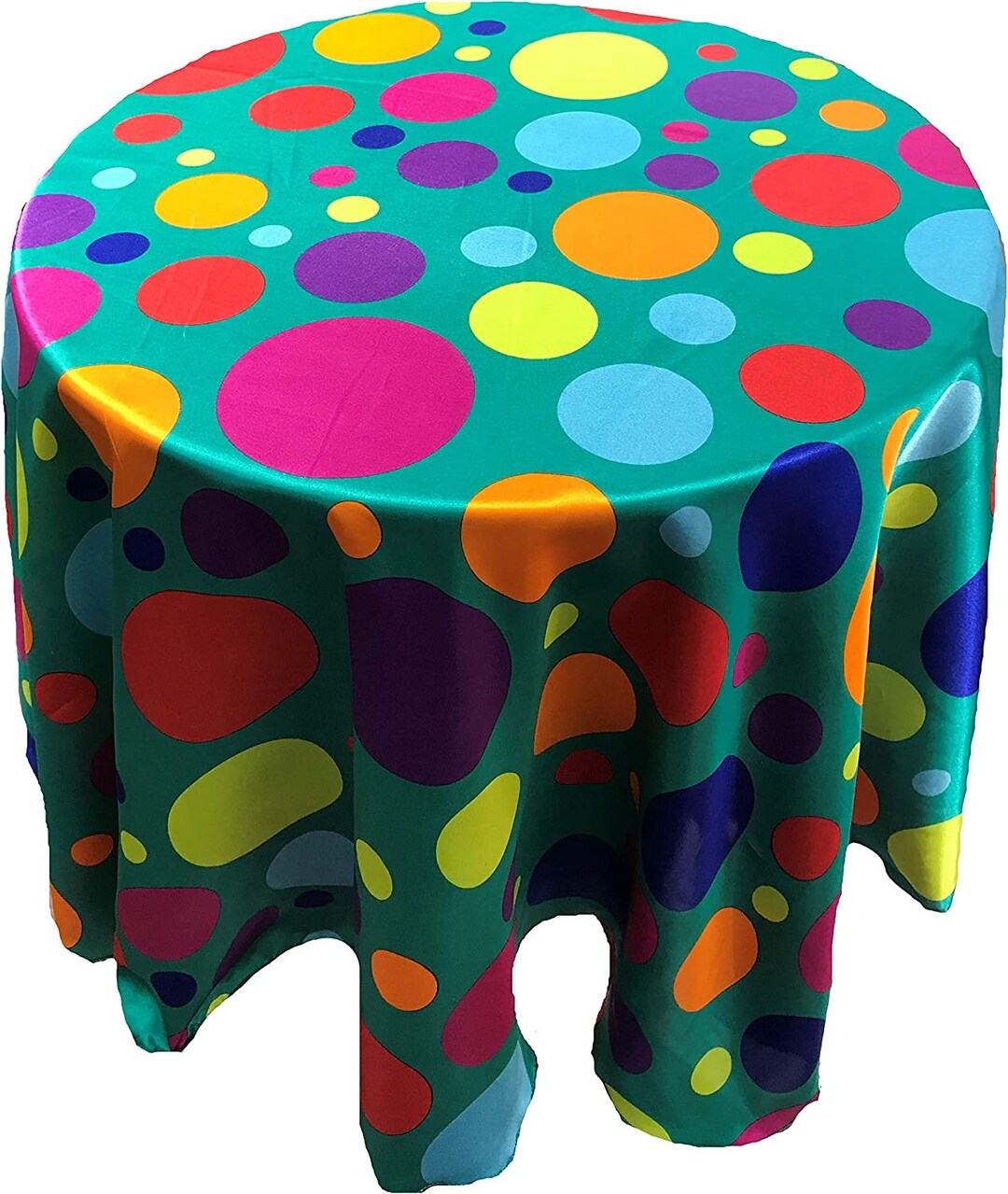 Round Happy Birthday Tablecloth Multi Color Polka Dot Satin Tablecloth ...