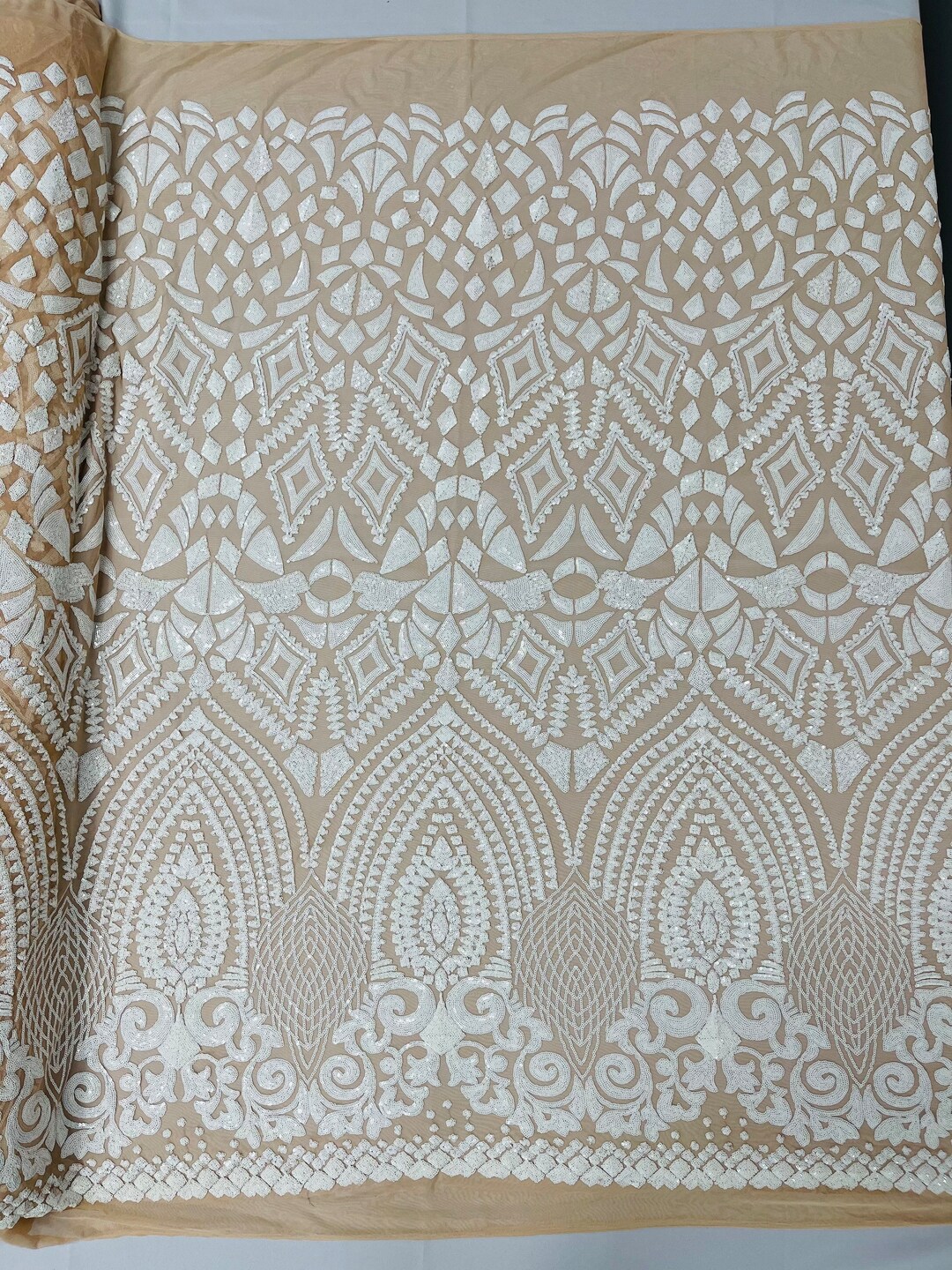 Geometric Shiny Sequin Design on a 4 Way Stretch Mesh-sold by the Yard ...