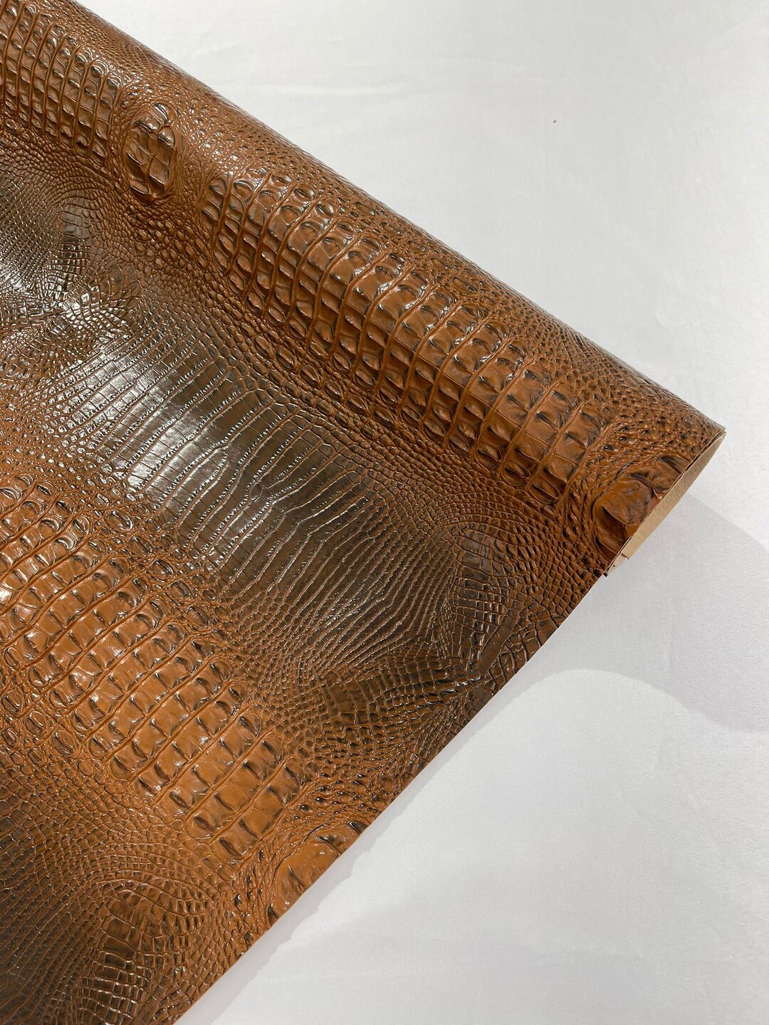 Cognac 54” Wide Gator Two Tone Fake Leather Upholstery, 3-D Crocodile ...