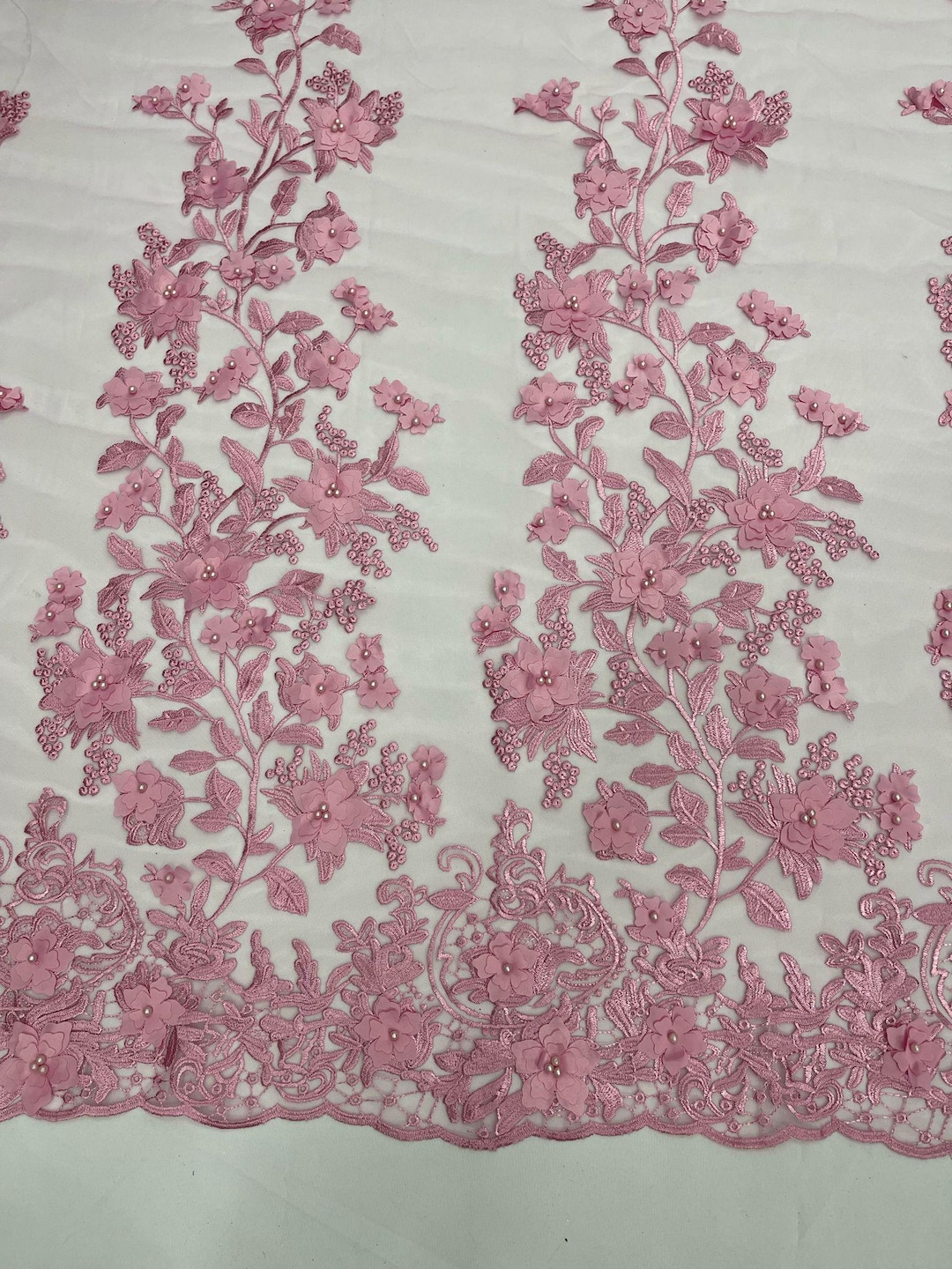 Candy Pink Princess 3D Floral Design Embroider and Beaded With Pearls ...