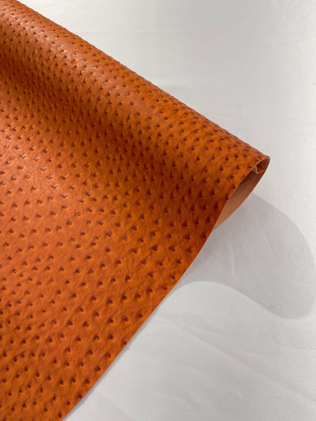 Orange 54” Wide Ostrich Fake Leather Upholstery, 3-D Ostrich Skin ...