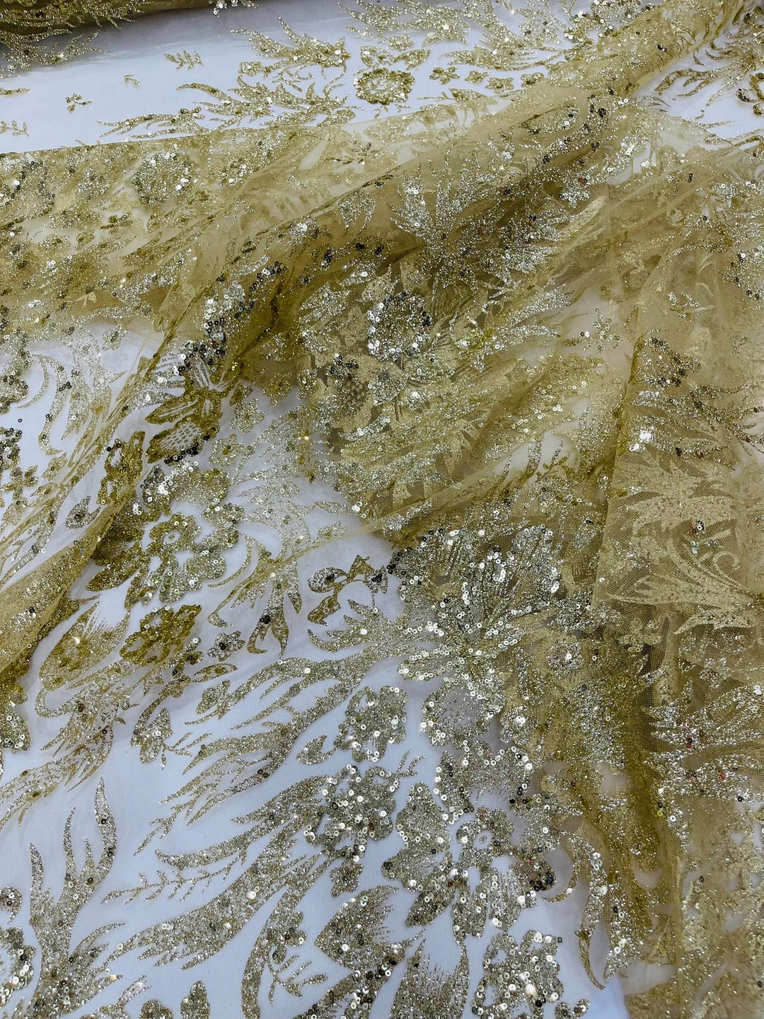 Gold Big Glitter Damask Design on A Mesh Lace Fabric/prom/sold by the ...