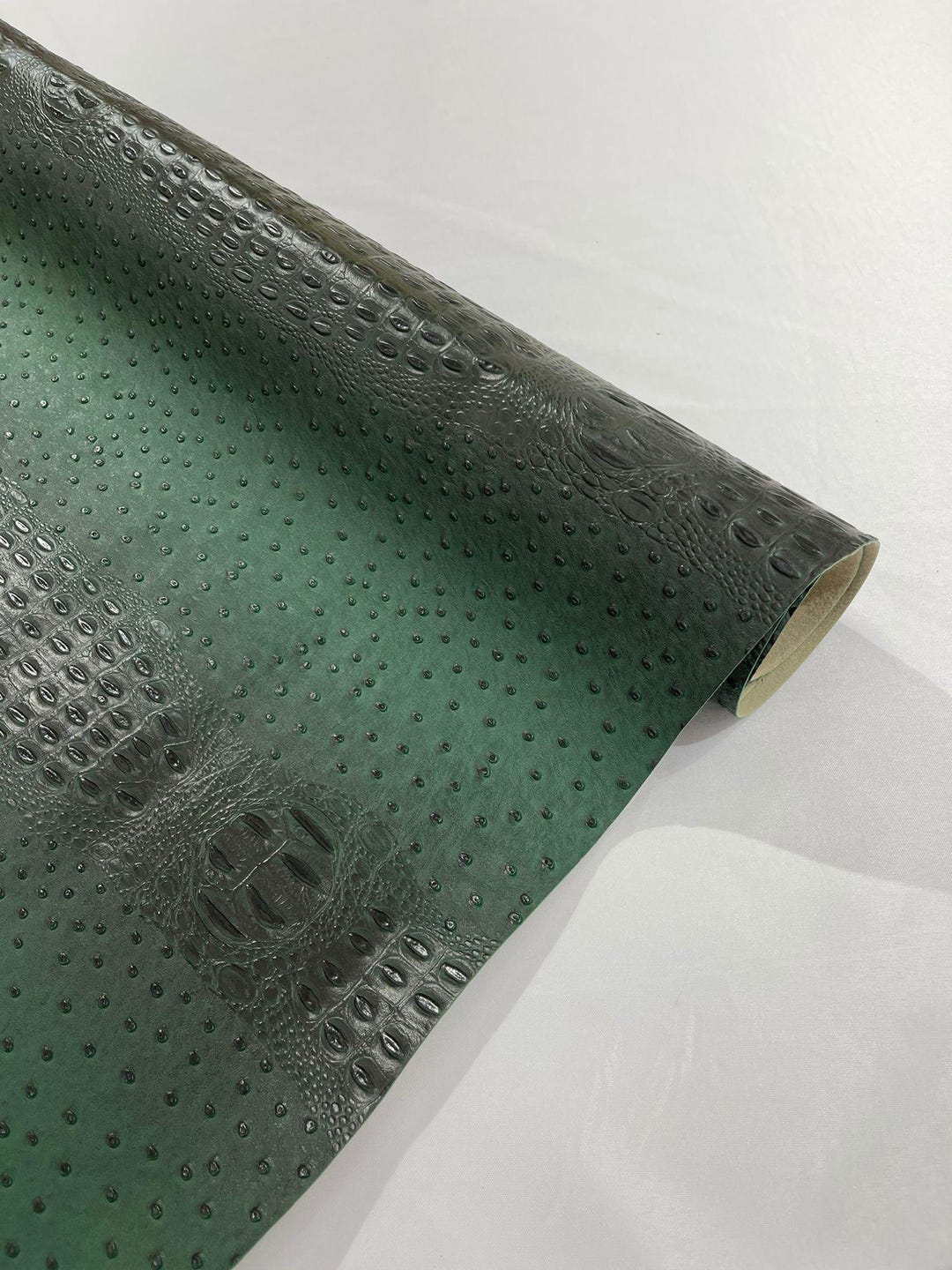 Hunter Green 54” Wide Gator/ostrich Two Tone Fake Leather Upholstery, 3 ...