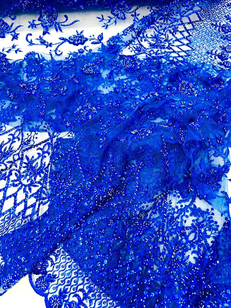 Royal Blue Modern Luxury Beaded Fabric 54” Wide- Sold by the Yard - Etsy