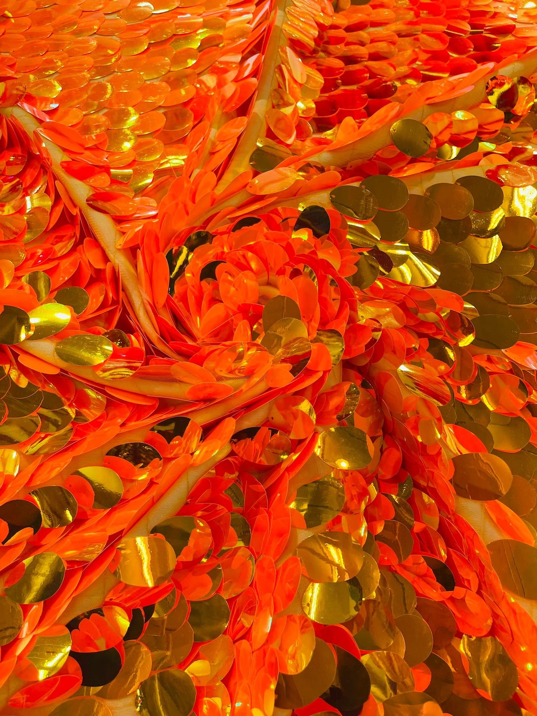 Neon Orange Gold Jumbo Sequins Oval Sequin Paillette/tear Drop Mermaid ...