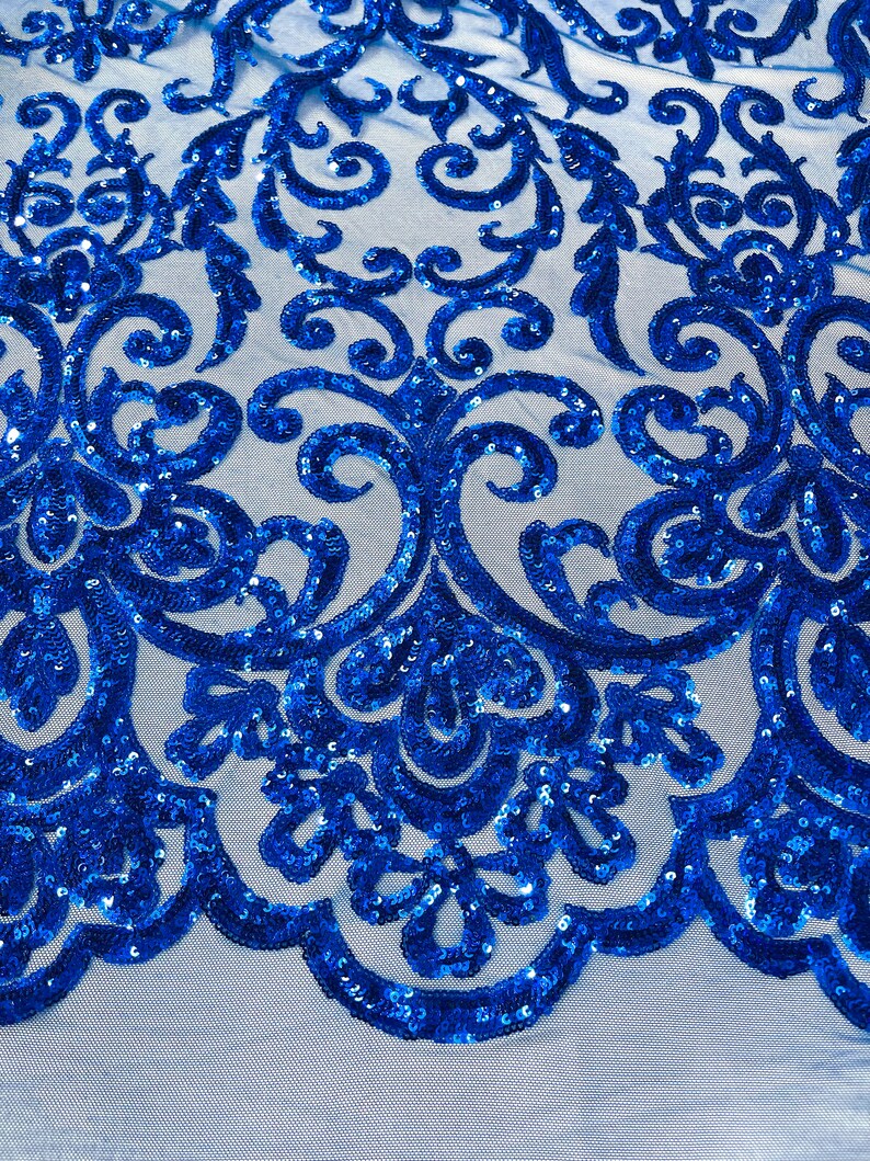 Royal Blue Shiny King Demask Sequin Design on a 4 Way Stretch - Etsy