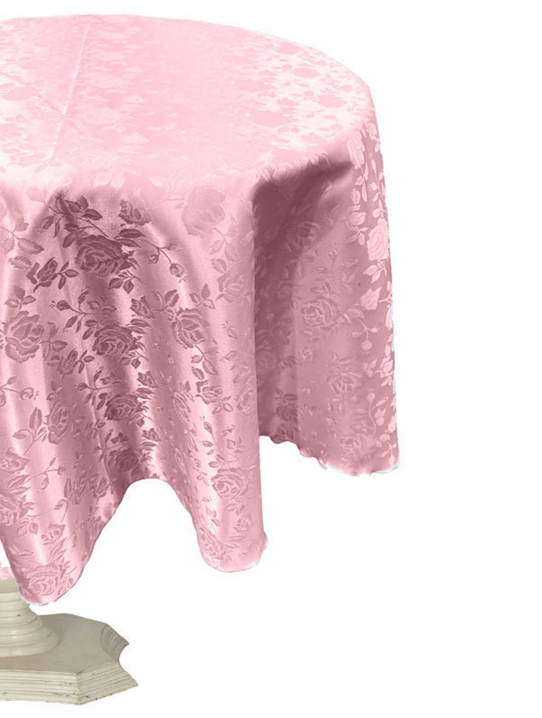 Pink Round Tablecloth Roses Jacquard Satin Overlay for Small Coffee ...