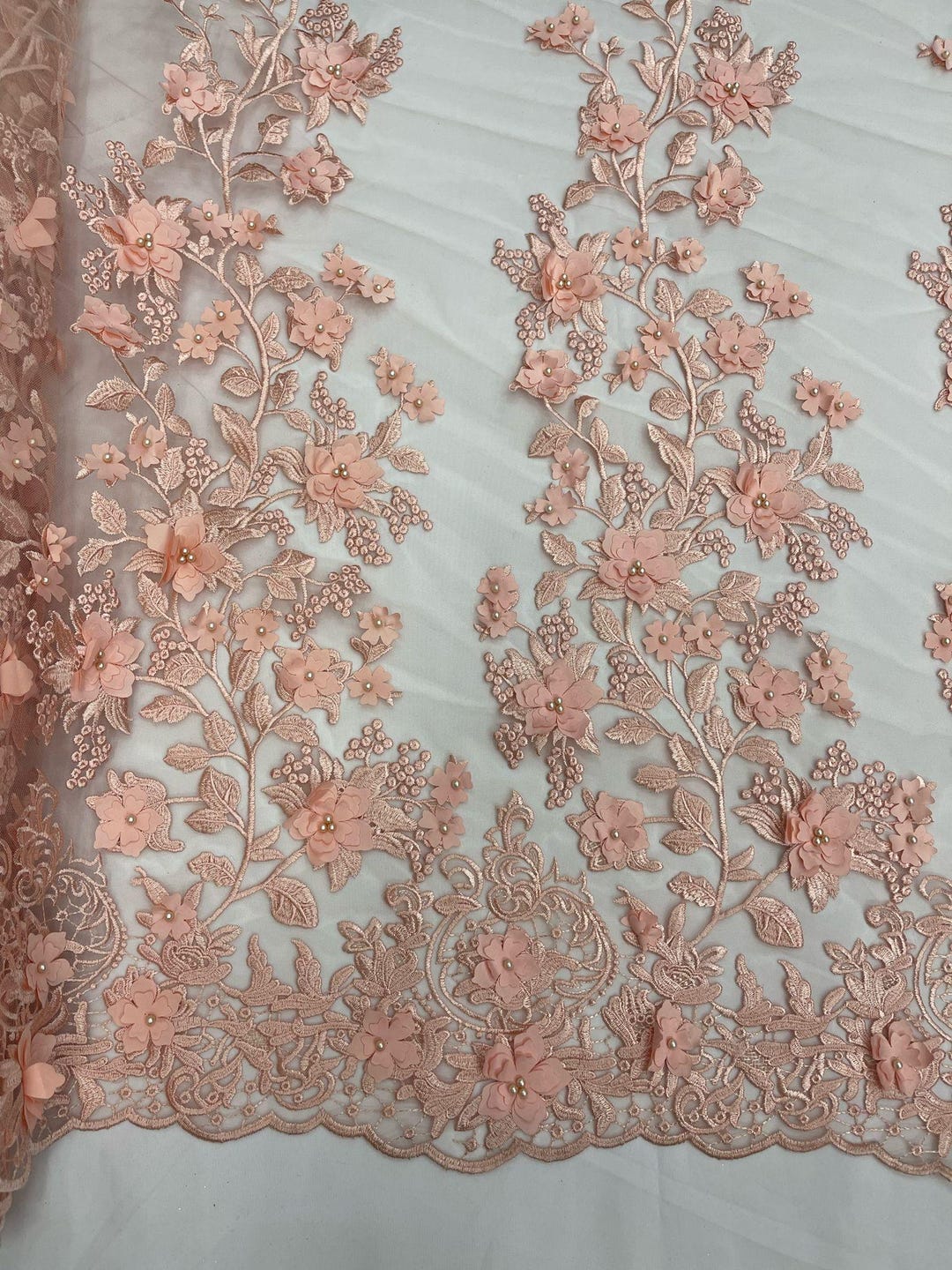 Blush Pink Princess 3D Floral Design Embroider and Beaded With Pearls ...
