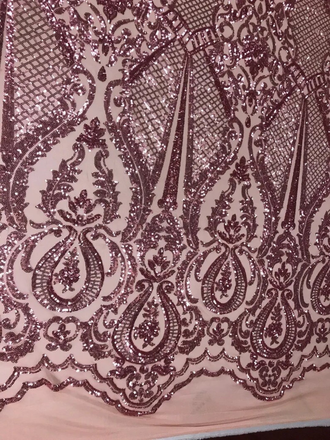 Princess Sequin Design on 4 Way Stretch Mesh Fabric-prom-sold by the ...