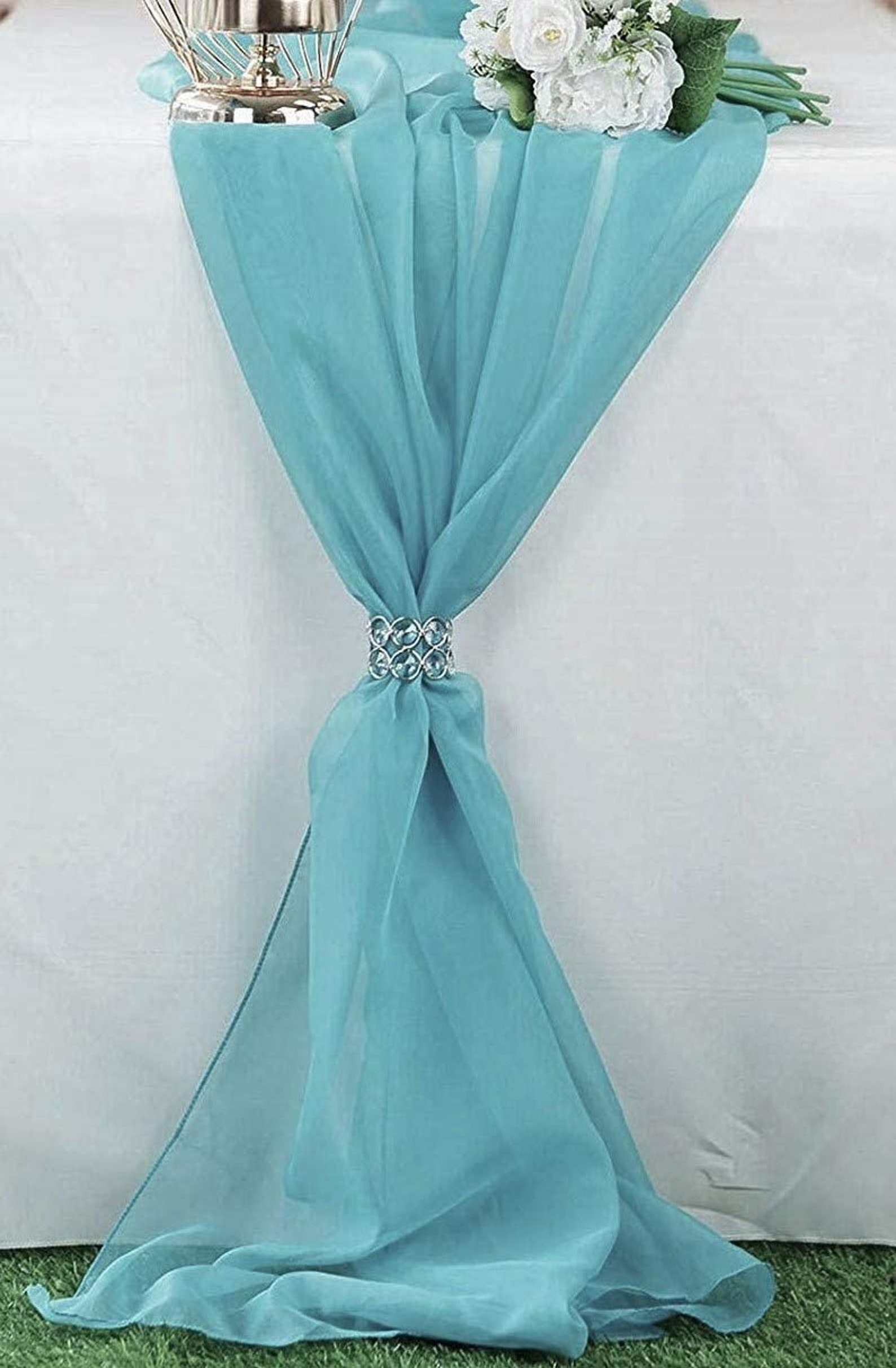 Aqua Chiffon Table Runner Extra Long, Wedding Runners, Holiday Table ...
