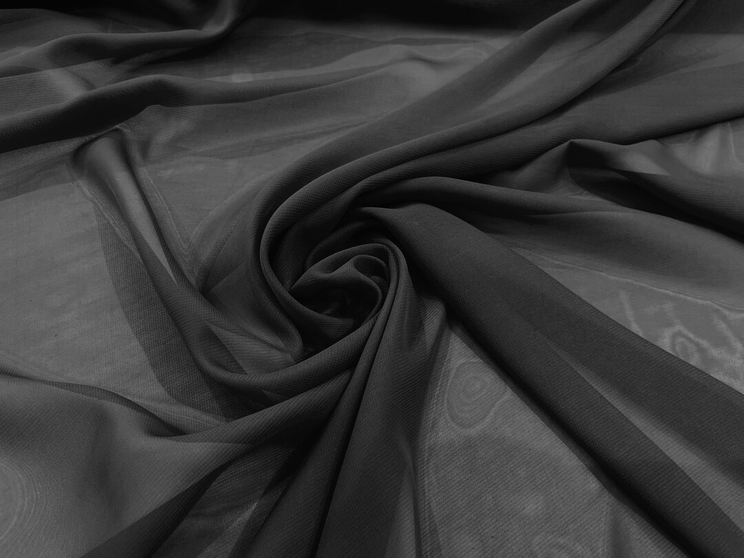 Black 5 Yards 60" Wide Sheer Fabric Chiffon Fabric by the Yard Continuous Solid Color Draping ...