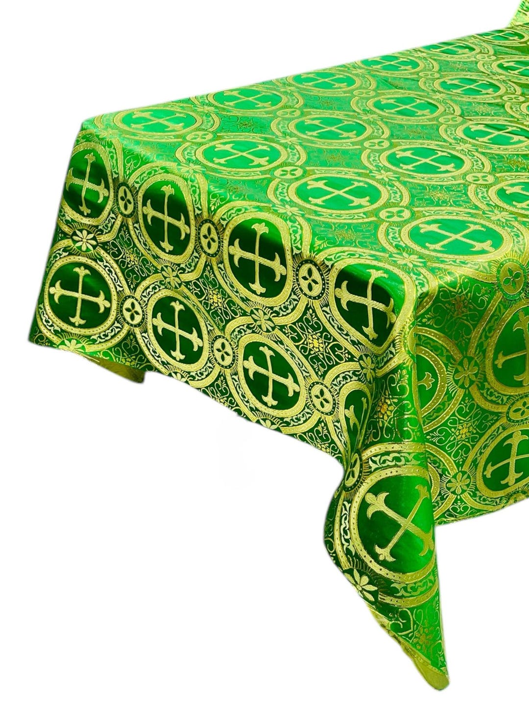 Green Rectangular Metallic Cross Brocade Jacquard Satin Tablecloth ...