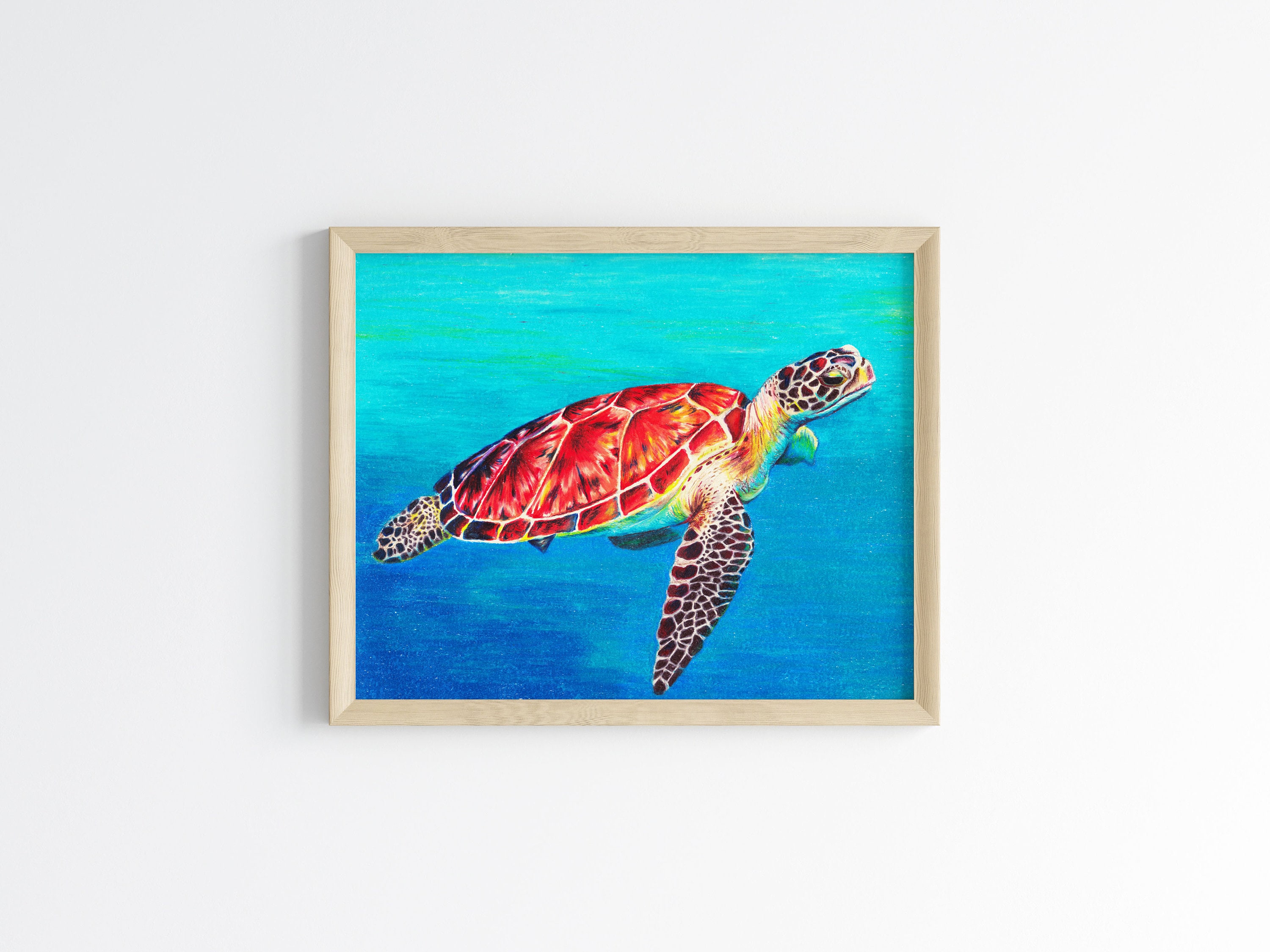 Sea Turtle | Colored Pencil | Red, Orange, Yellow | Drawing | Wall Art ...