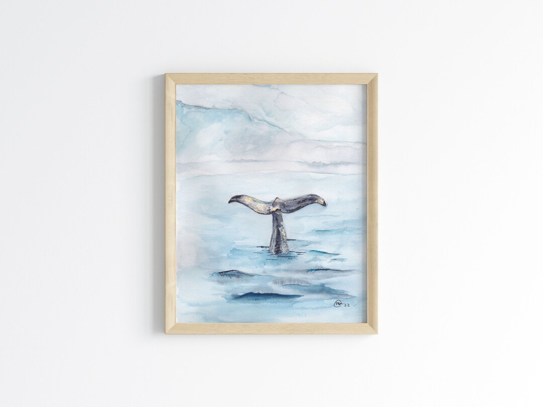 Watercolor Whale Tail Art Print | Ocean Scene | Wall Home Decor ...