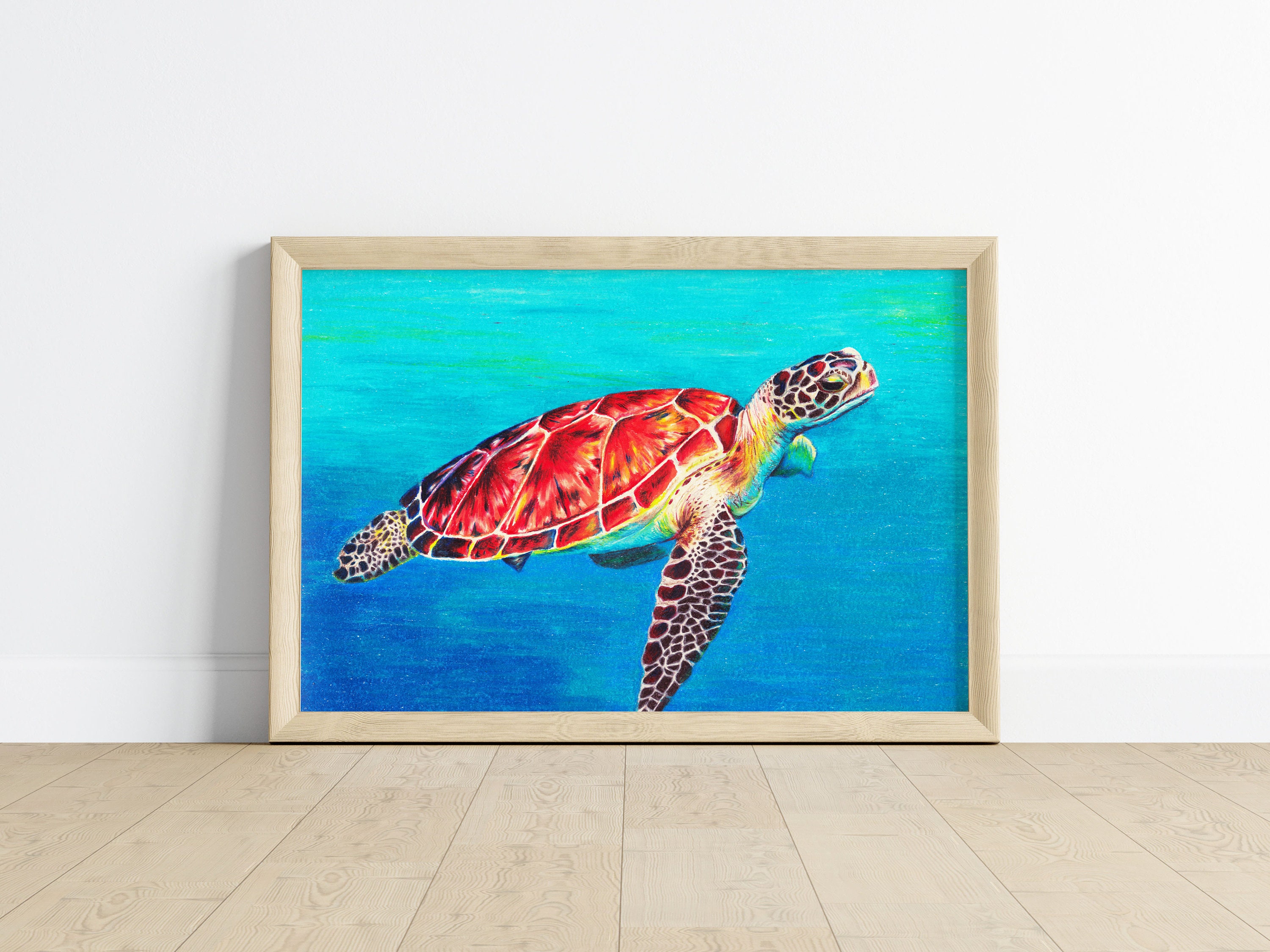 Sea Turtle | Colored Pencil | Red, Orange, Yellow | Drawing | Wall Art ...