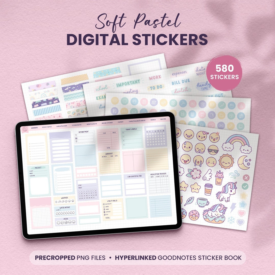 Soft Pastel Stickers for Digital Planner, Planner Essentials, Kawaii ...