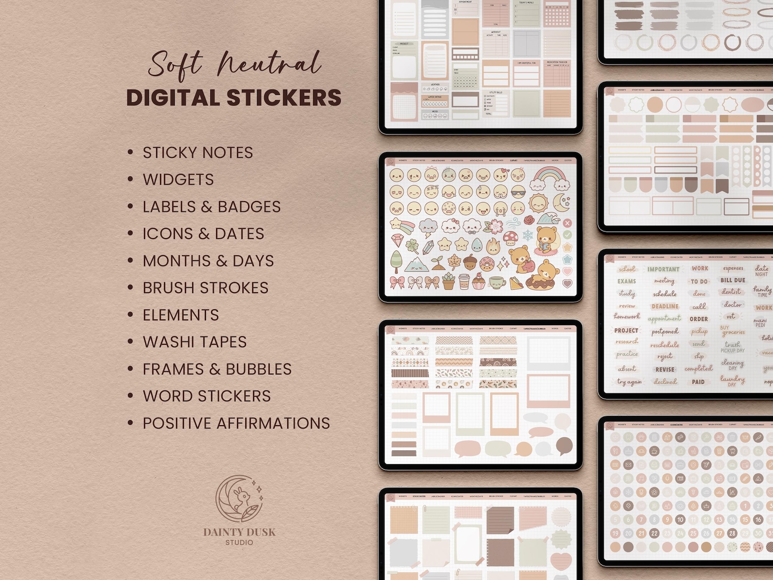 Soft Neutral Stickers for Digital Planner,planner Essentials,cute ...