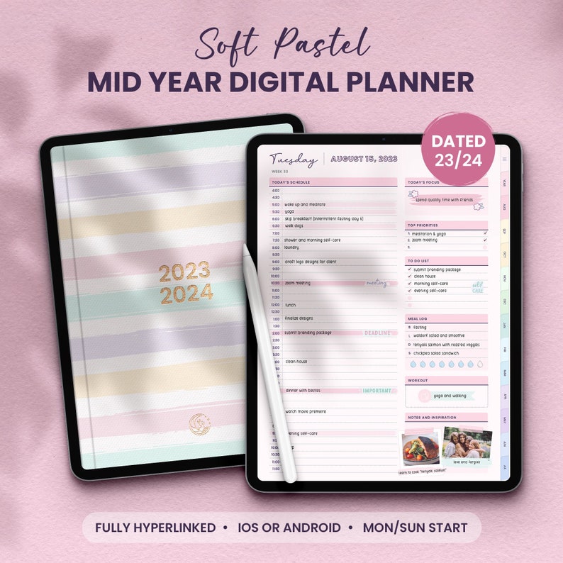 2023 2024 Pastel Mid Year Digital Planner Daily, Weekly, Monthly ...