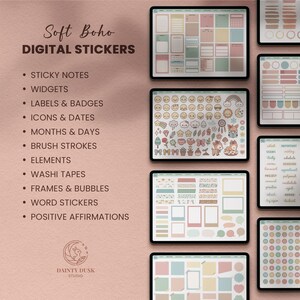 Soft Boho Stickers for Digital Planner, Planner Essentials, Kawaii Cute ...