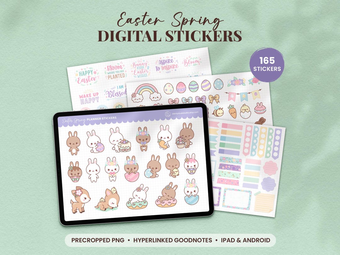 Pastel Easter Spring Digital Planner Stickers, Kawaii Cute Stickers ...