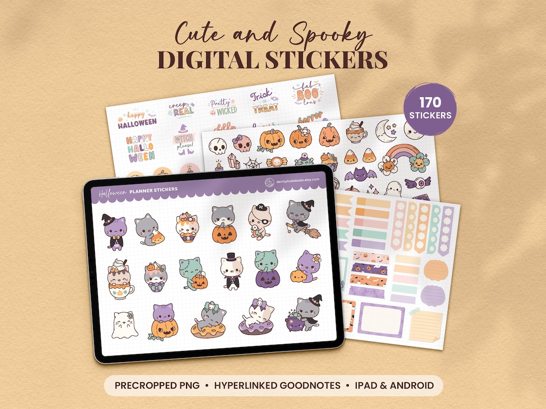 Cute Spooky Retro Halloween Stickers for Digital Planner, Goodnotes ...