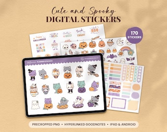 Cute Creepy Retro Halloween Stickers for Digital Planner, Goodnotes ...