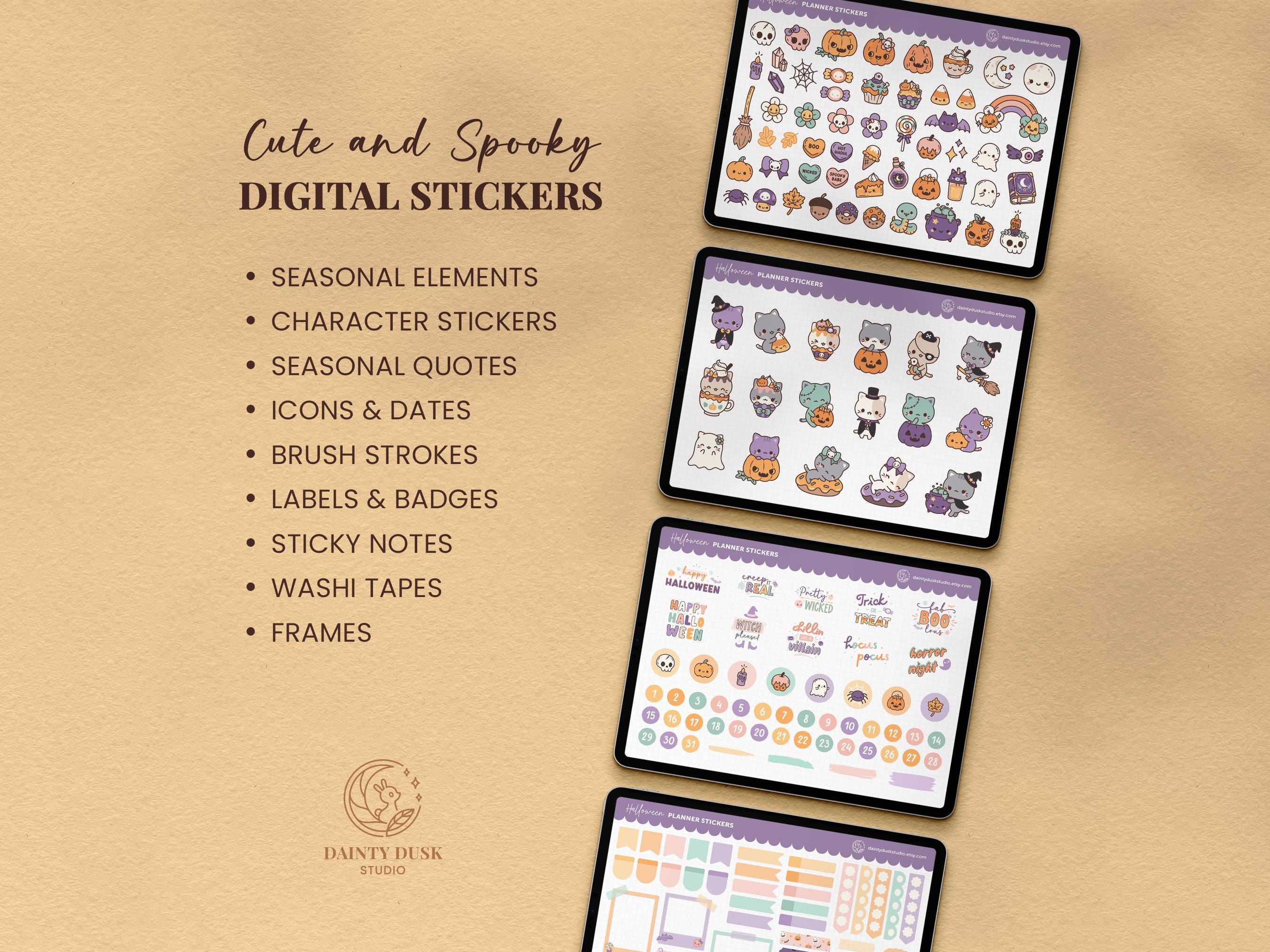 Cute Spooky Retro Halloween Stickers for Digital Planner, Goodnotes ...