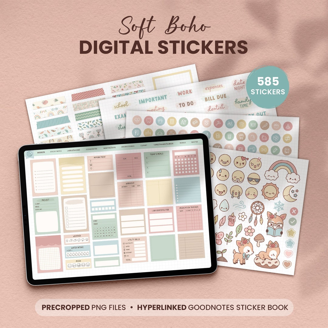 Soft Boho Stickers for Digital Planner, Planner Essentials, Kawaii Cute ...
