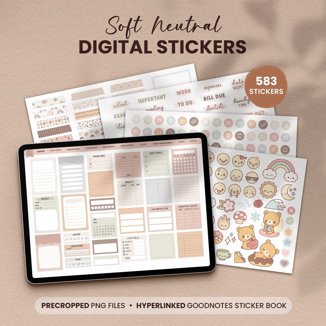 Soft Neutral Stickers for Digital Planner, Planner Essentials,kawaii ...