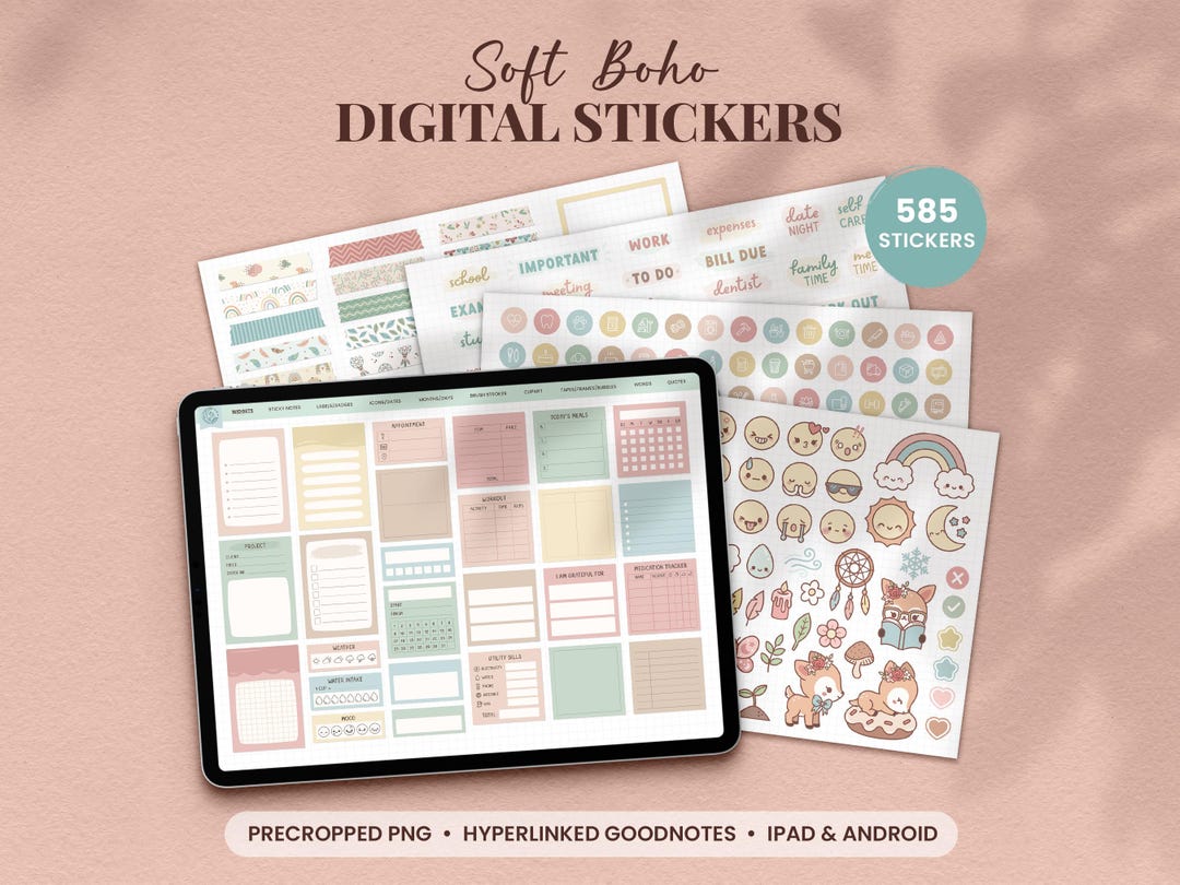 Soft Boho Stickers for Digital Planner, Planner Essentials, Kawaii Cute ...