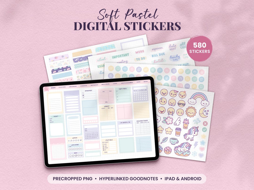 Soft Pastel Stickers for Digital Planner, Planner Essentials, Kawaii ...