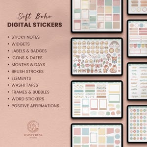 Soft Boho Stickers for Digital Planner, Planner Essentials, Kawaii Cute ...