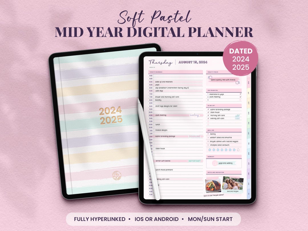 2024 2025 Pastel Mid Year Digital Planner, Student Planner, Daily ...