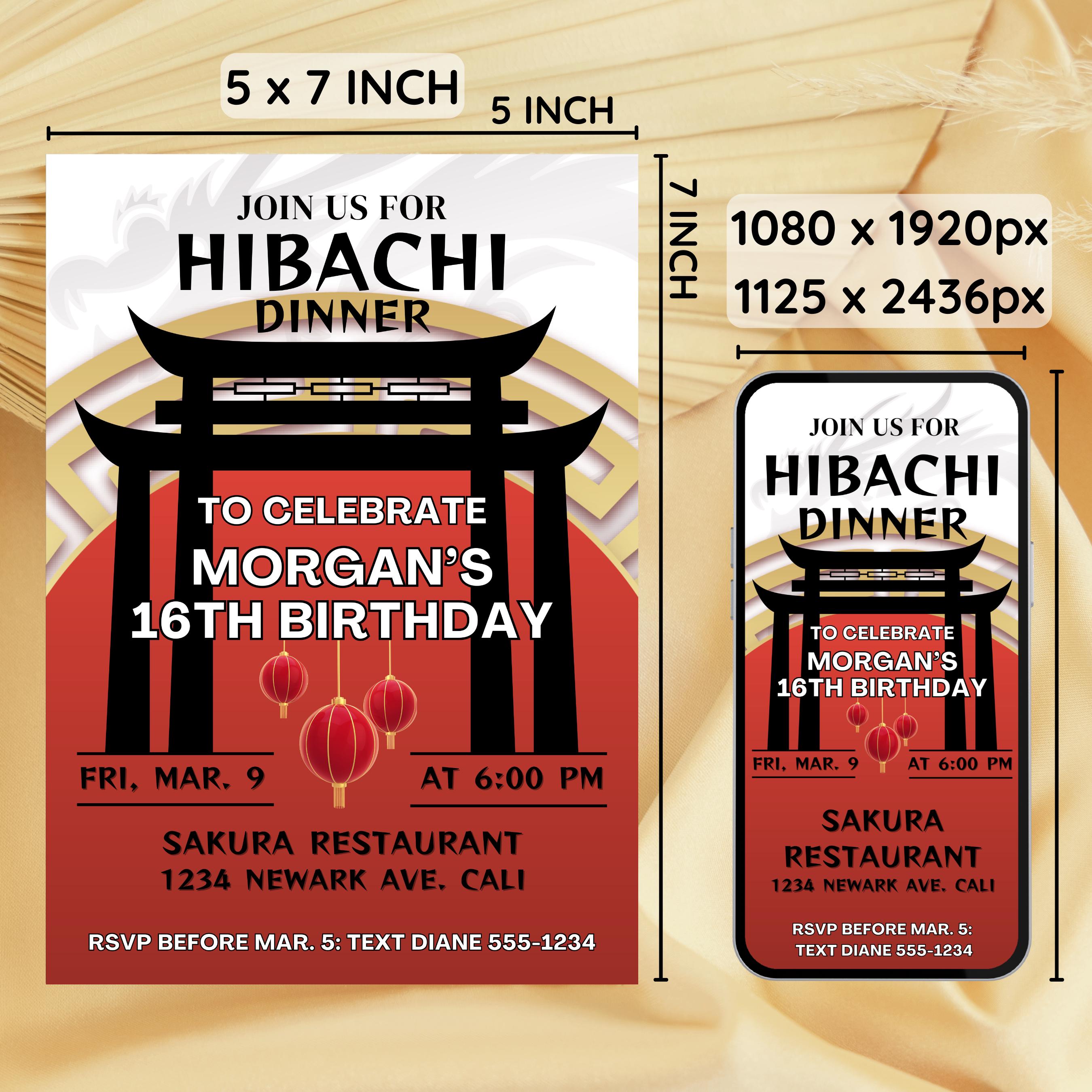 Editable Hibachi Birthday Dinner Invitation, Modern Party Invite ...