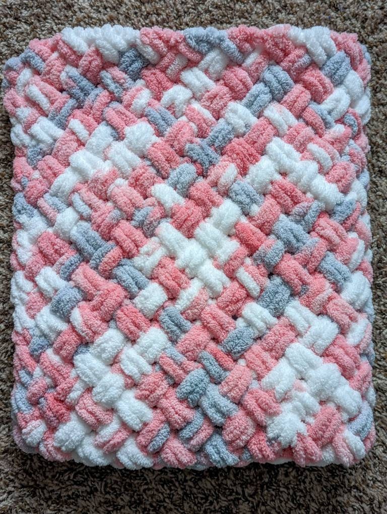 Finger Knit Chunky Chenille Cross Stitch Baby Blanket - Etsy