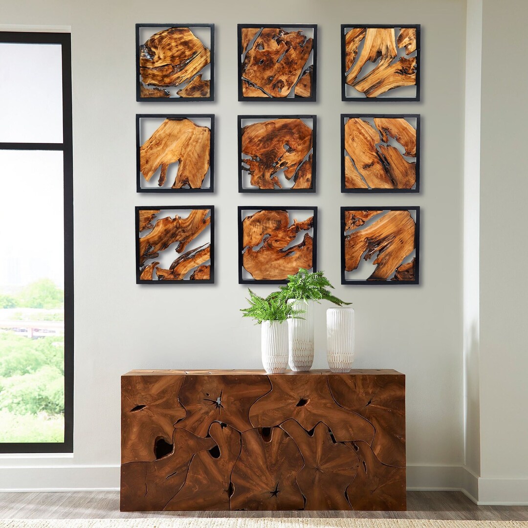 Handmade Live Edge Wood Wall Decor With Black Frame, Cedar Wood Wall ...