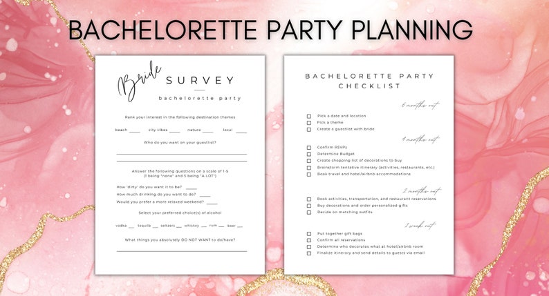Bachelorette Party Planner, Checklist, Budget, Bride Survey (printable ...